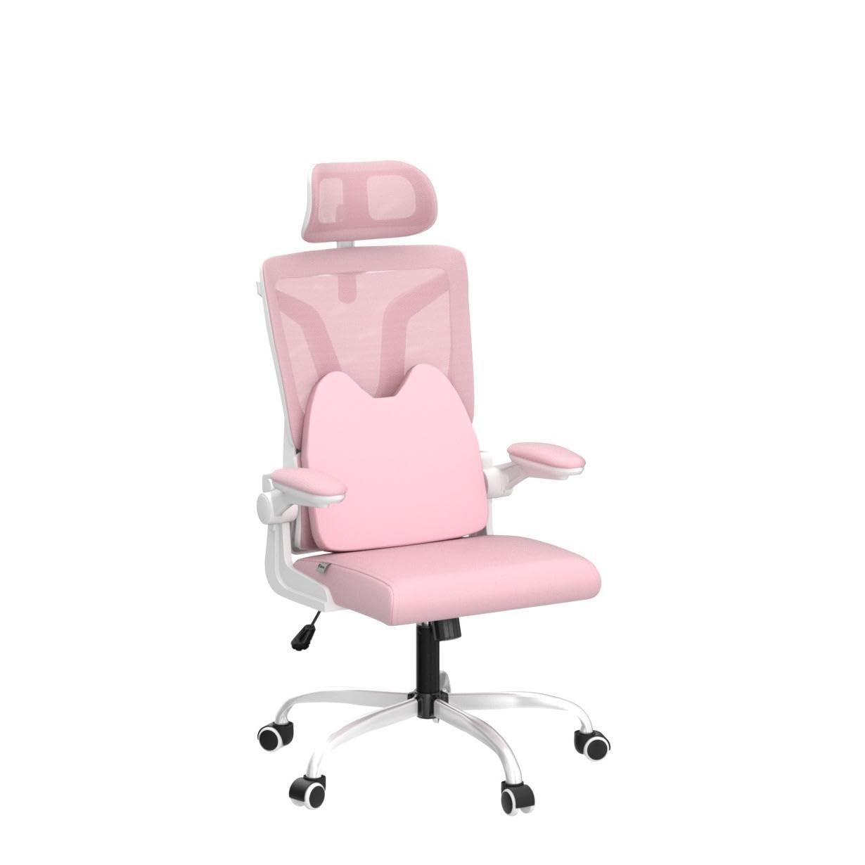 Soontrans Pink Ergonomic Office Chair with Lumbar Support Pillow, Mesh Office Chair with Adjustable Arms & Headrest, Rocking Office Desk Chair, Comfortable Ergonomic Chair