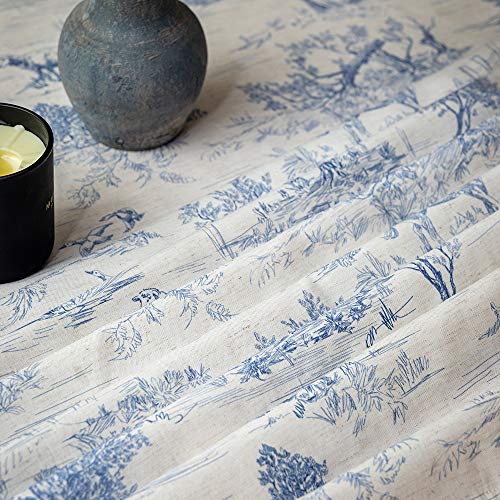 GLORY SEASON Rustic Tablecloth Classic French Village Printed Linen Fabric Table Cover Farmhouse Decoration 55x120 Inches Rectangle/Oblong Blue for Kitchen Dining