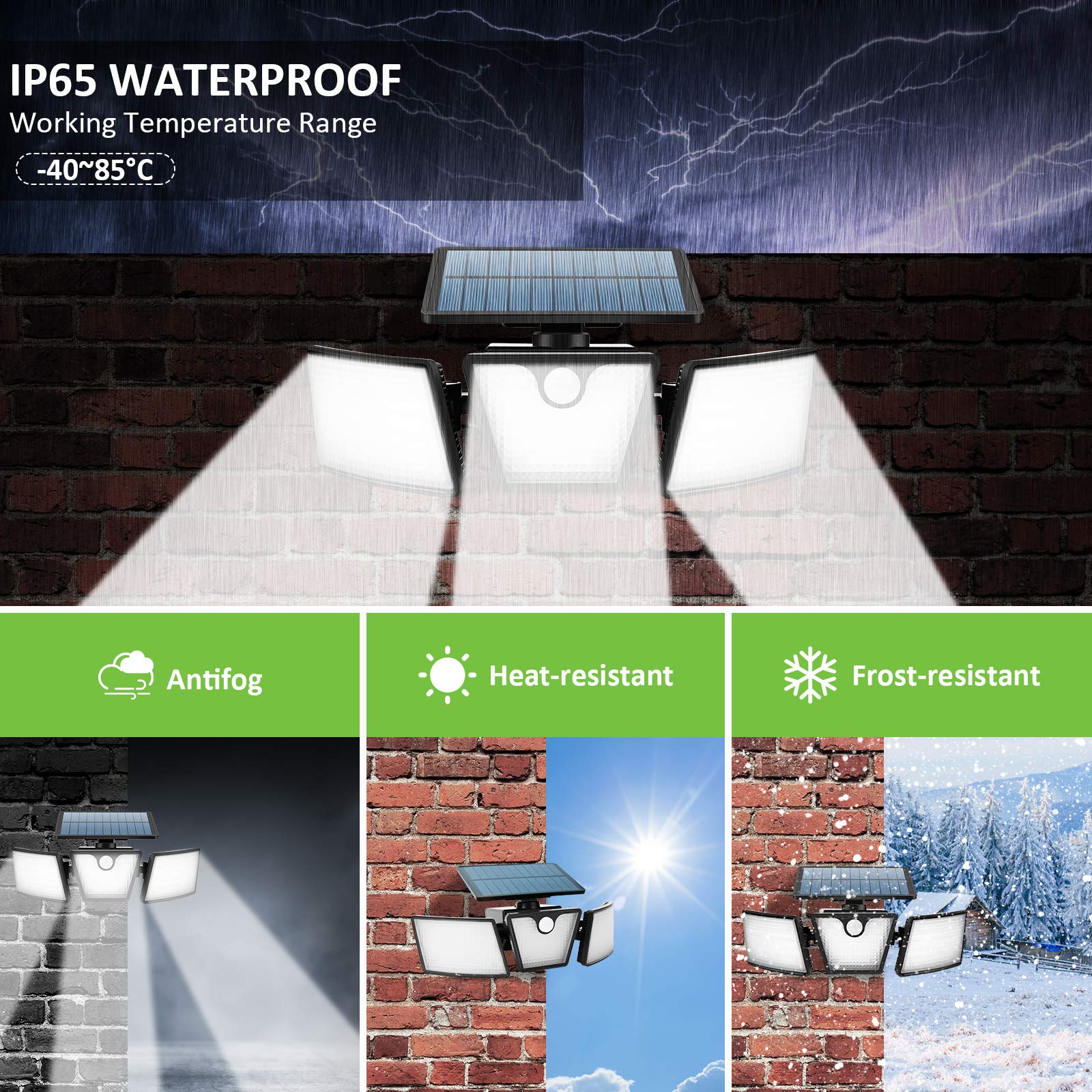 VICSOU 265 LEDs Solar Lights Outdoor, Upgraded Motion Sensor Security Light, 3 Adjustable Heads Spotlight 270° Wide Angle Super Bright Waterproof Flood Light for Garden Garage Patio Yard (2 Pack)