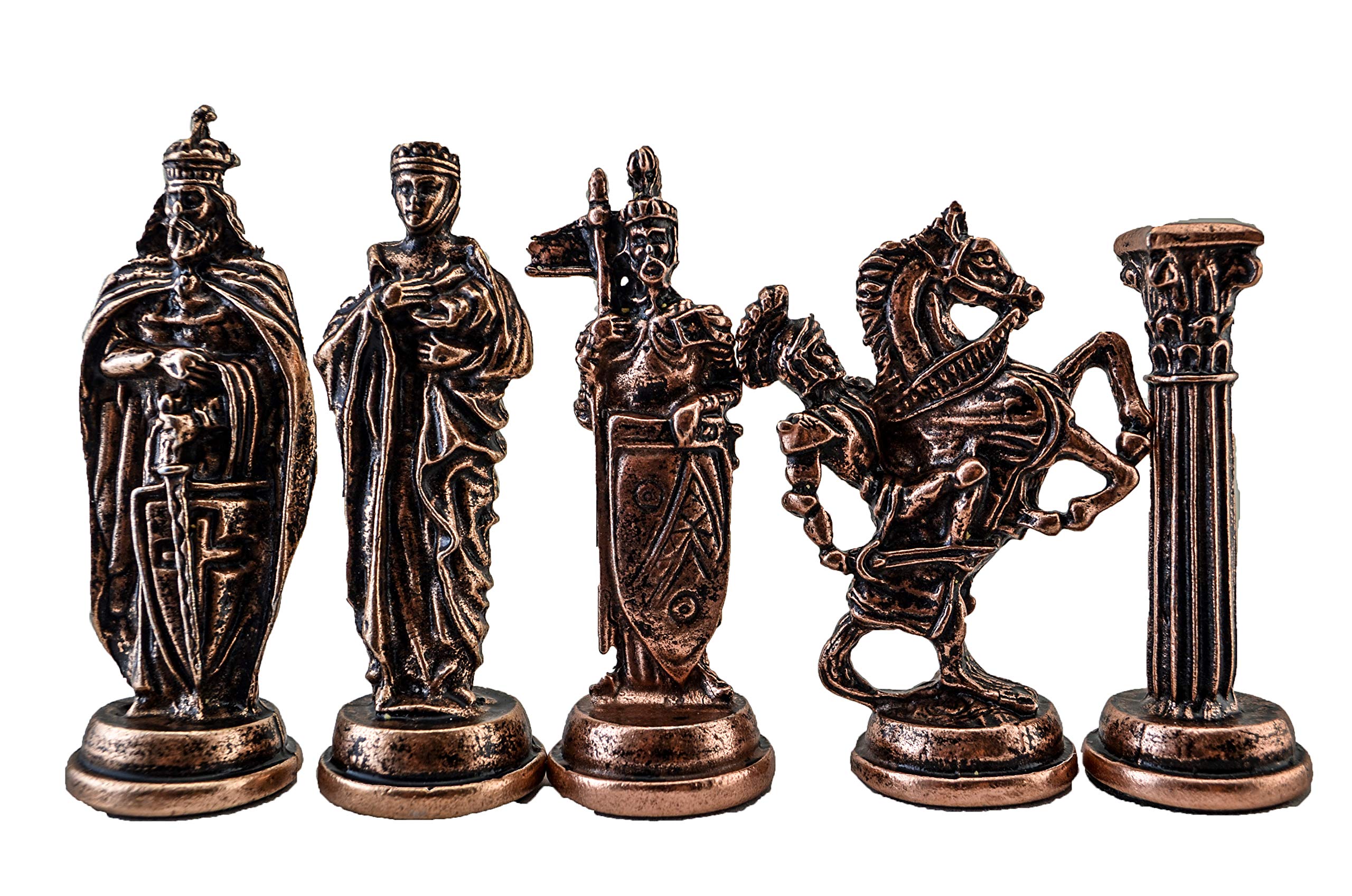 GiftHome Medieval British Army Antique Copper Metal Chess Set for Adults,Handmade Pieces and Natural Solid Wooden Chess Board with Storage Inside King 3.35inc