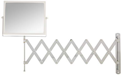 Jerdon 8.3-Inch x 6.5-Inch Two-Sided Swivel Wall Mount Mirror - Vanity Mirror with 5X Magnification & 30 inch Wall Extension - White Base with Chrome Finish Handle - Model J2020C