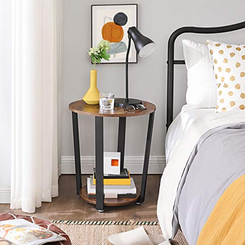 VASAGLE Round End Table with Storage Shelf, Side Tray for Small Space, Easy Assembly, Accent Furniture with Steel Frame, 19.7 x 19.7 x 22.4 (50 x 50 x 57 cm), Rustic Brown