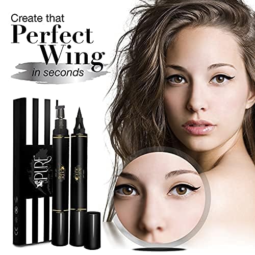 LA PURE Waterproof Liquid Eyeliner Stamp Winged Eyeliner Tool 2x Cat Eye Winged Eyeliner Stamp & Fine Tipped Pen Eyeliner Stencil Smudge Proof Black Eye Liner Tiktok Trend Items Wing Stamp - Black 8mm