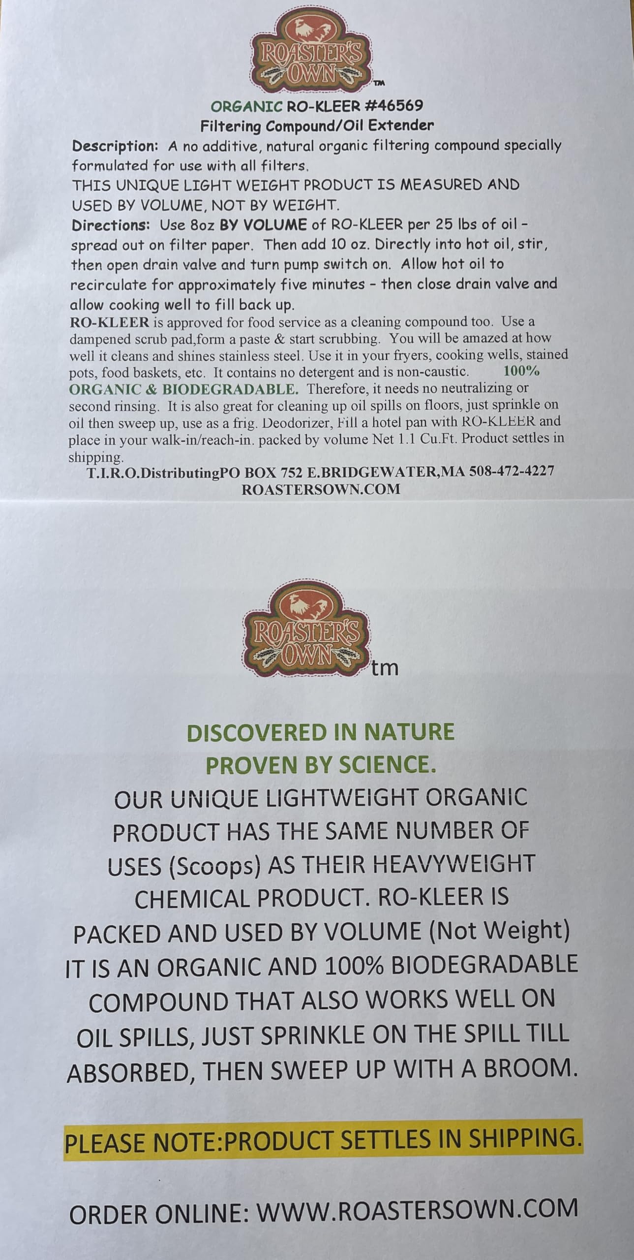 FRY POWDER FRYER FILTER FRYPOWDER Ro-Clear Organic FRYPOWDER Fryer Filter Powder Compound Oil Extender and Filtering Compound All in ONE Multi-USE Biodegradable Product