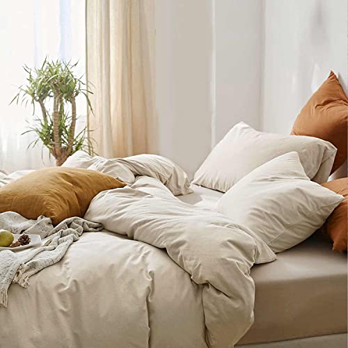 ETDIFFE Beige Duvet Cover Queen Size, Soft Boho Bedding Comforter Cover Set 3 Pieces with Zipper Closure, 1 Farmhouse Lightweight Microfiber Duvet Cover 90x90 inches and 2 Pillow Shams for Women Men