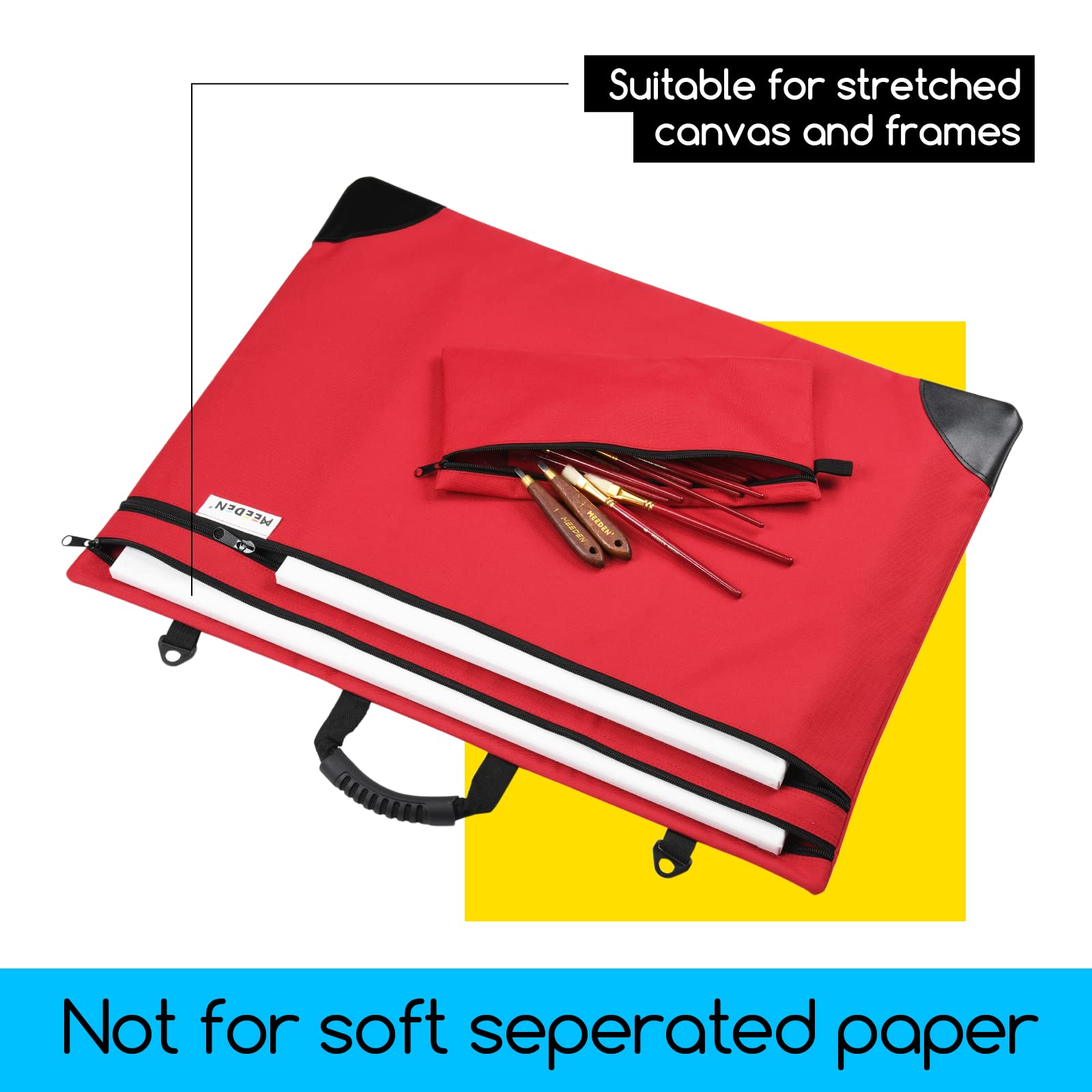 MEEDEN Soft Art Portfolio Bag: 24 X 31 Inch Light Weight Portfolio Canvas Case with Detachable Shoulder Strap -Waterproof 600D Oxford Carrying Storage Case for Canvas, Artwork, Sketching - Red
