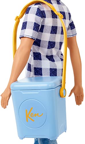 Barbie It Takes Two Doll & Accessories, Camping Set with Cooler, Map & More, Blonde Ken Doll with Blue Eyes in Plaid Shirt