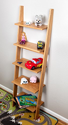 Premium Leaning Ladder Shelf, NO ASSEMBLY REQUIRED, MADE IN THE USA, Beautiful wood finish, Easy setup, Sturdy, Durable, Smooth, Easy to Move and Set Up, Multiple Finish Options (Natural Oak)