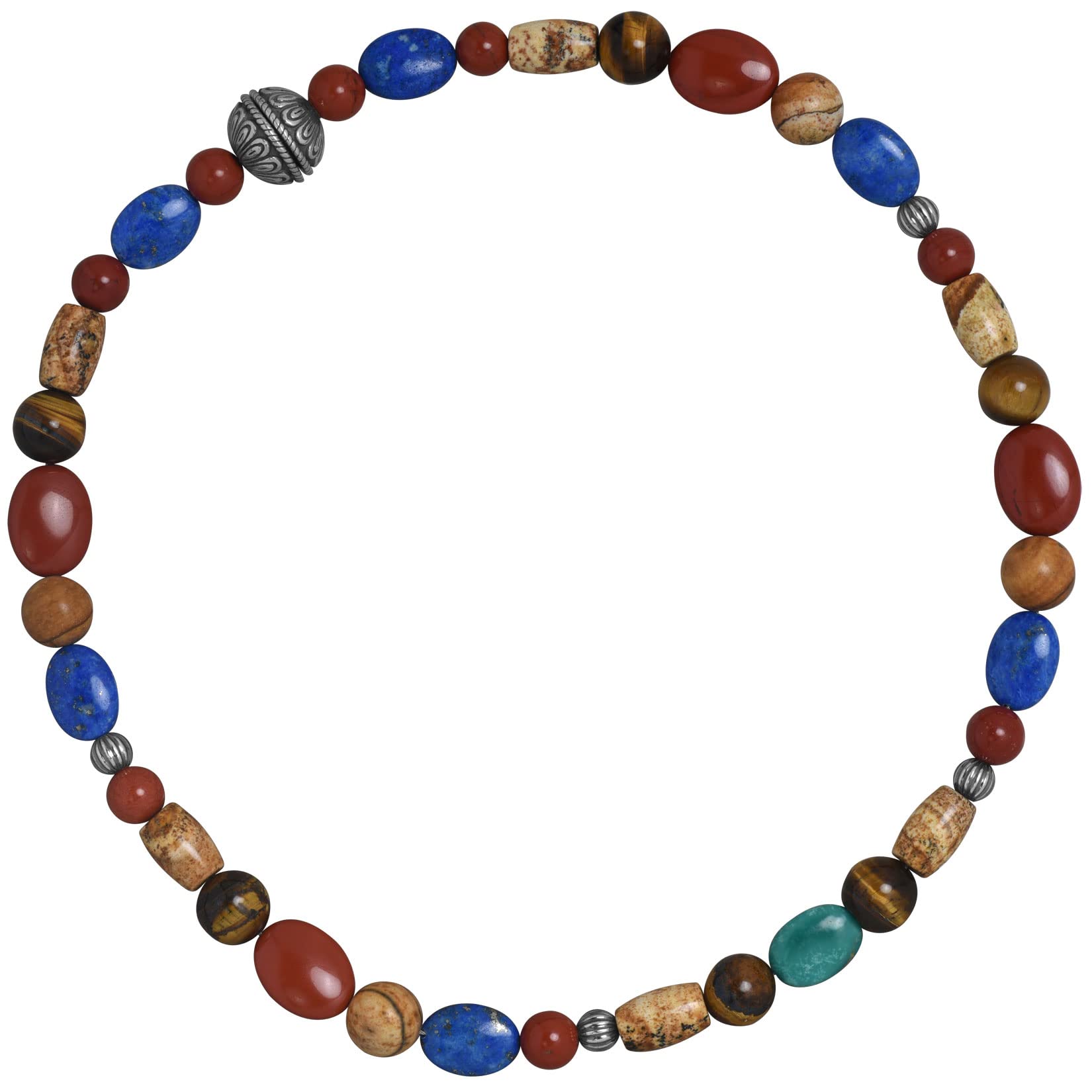 American West Sterling Silver Earth Tone Gemstone Beaded Magnetic Women's Strand Necklace 17 Inch