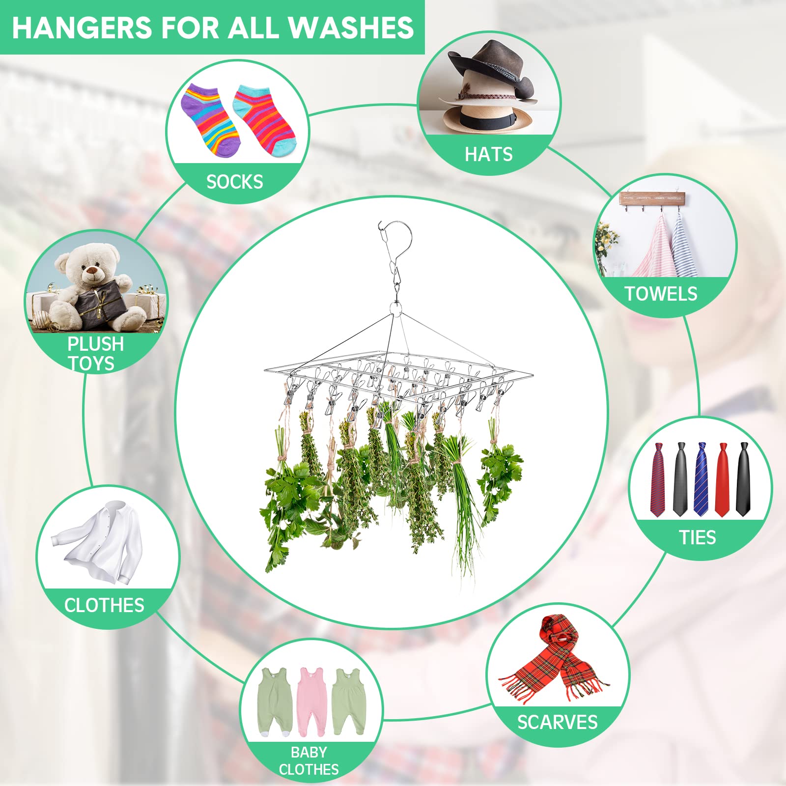 Bokon 4 Pcs Hanging Drying Rack for Herb Macrame Flower Drying Rack with 30 Stainless Clip Herb Dryer Hooks for Drying Herb Air Plants Spices Flowers Hydroponic Plants-Ready to Use with Ceiling Hook