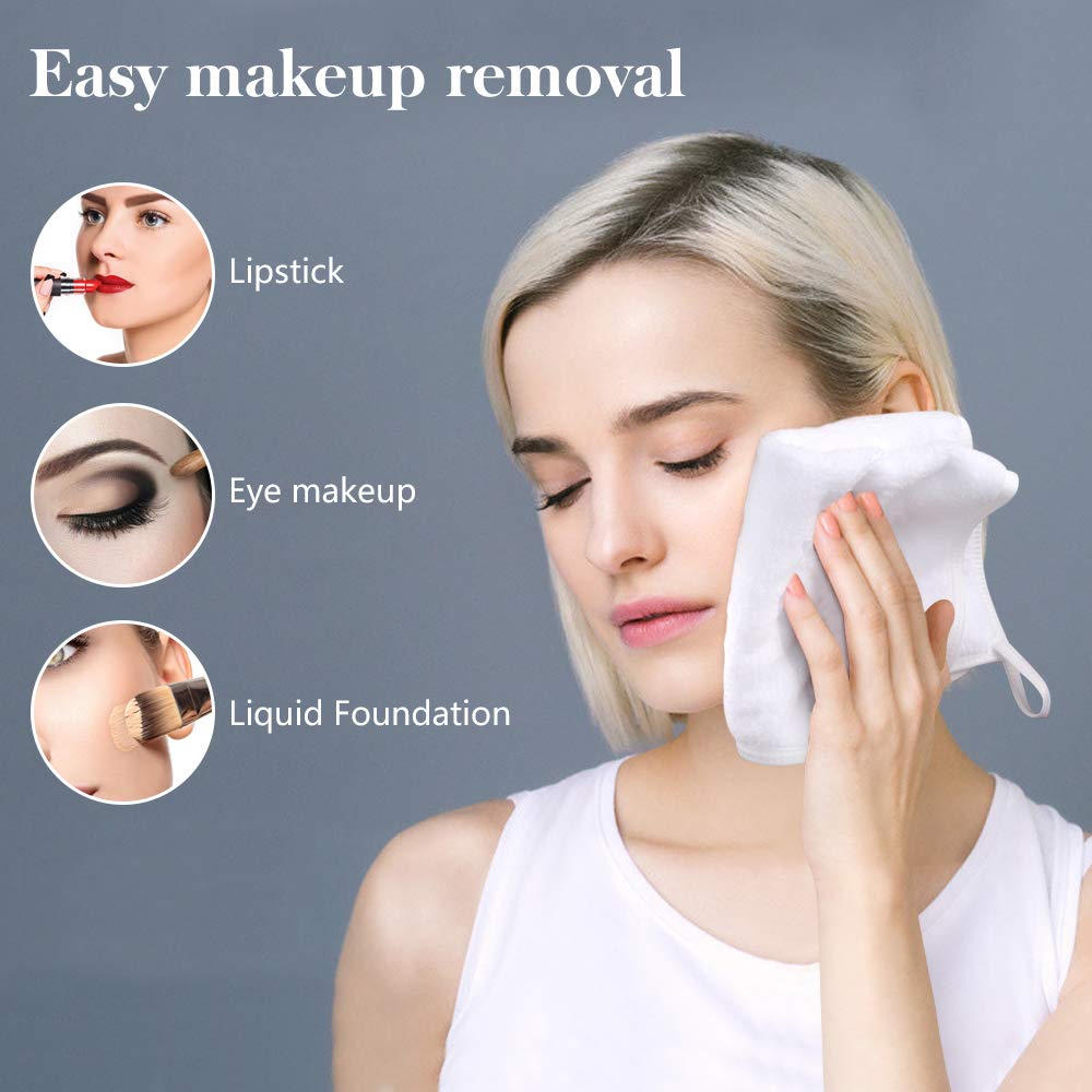 SINLAND Microfiber Face Cloths Reusable Makeup Remover Washcloths Super Soft and Absorbent Fingertip Face Towels for Sensitive Skin Women 12 x 12 Inch 3 Pack White