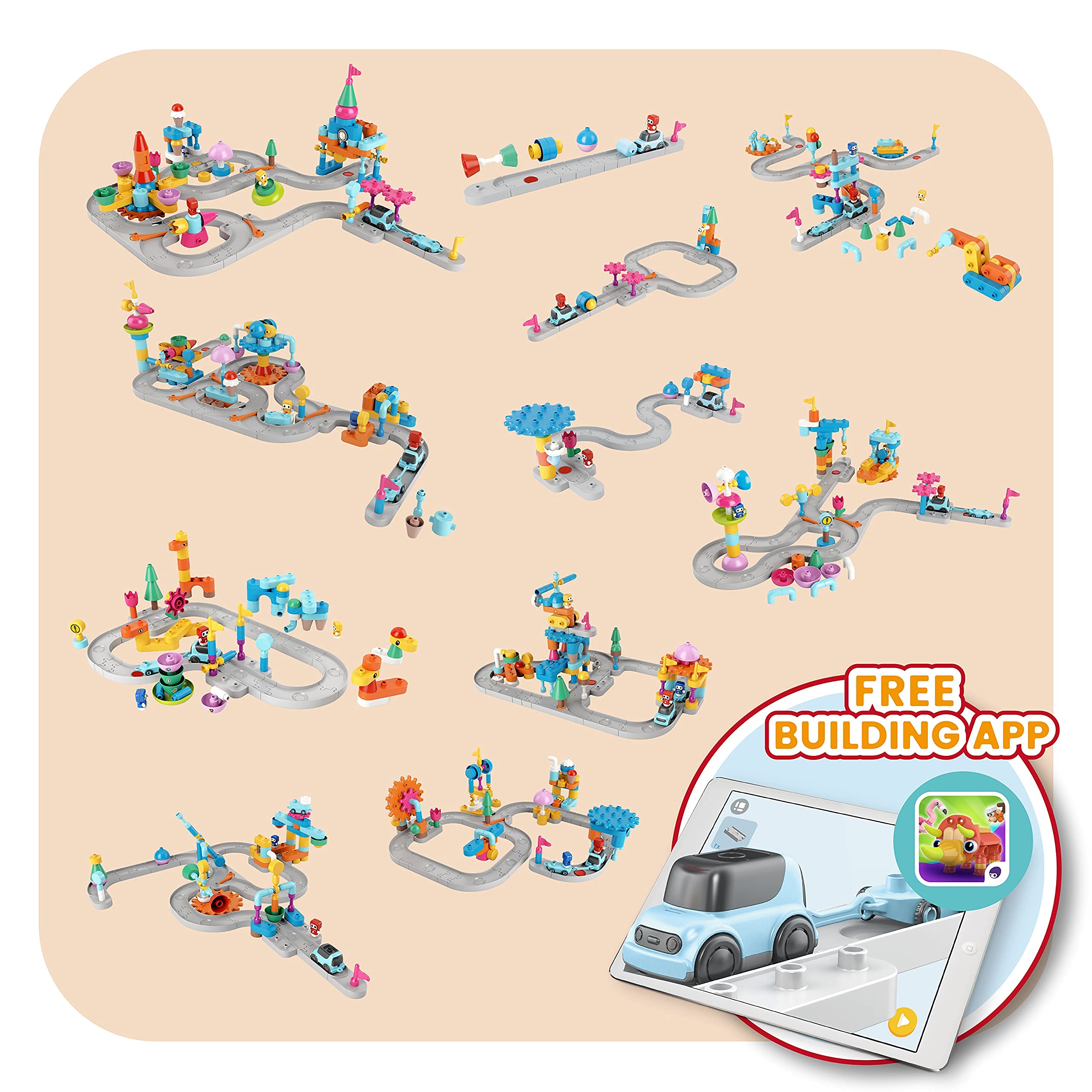 BOTZEES Coding Train Set for Toddler Train Sets for Kids Car Train Toys Tracks Fits for Girls & Boys Ages 2+(147 Pieces)
