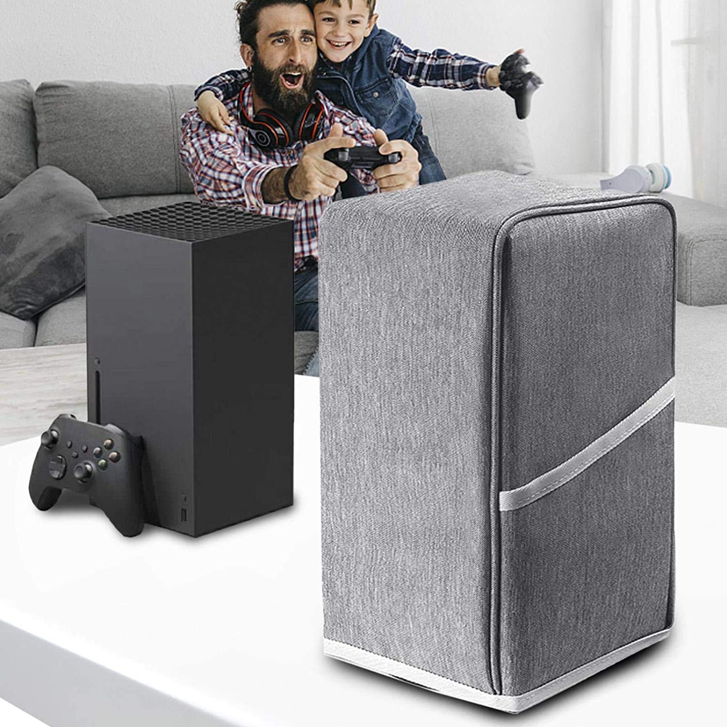 Dust Cover for Xbox Series X, Console Customized Anti Scratch Waterproof Cover Nylon Sleeve Premium Ultra Fine Soft Velvet Lining Case Cover Dust Guard with Back Cable Port Grey
