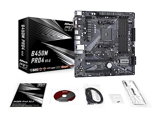ASROCK B450M PRO4 R2.0 Socket AM4/ AMD B450/ DDR4/ SATA3&USB3.2/ M.2/ Micro ATX Motherboard