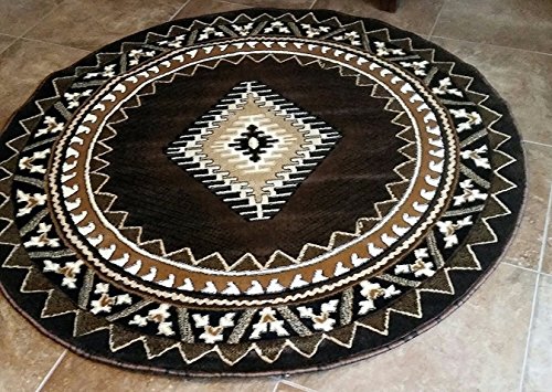 Southwest Native American Round Indian Kingdom Chocolate Brown Design D143 (4 Feet X 4 Feet)