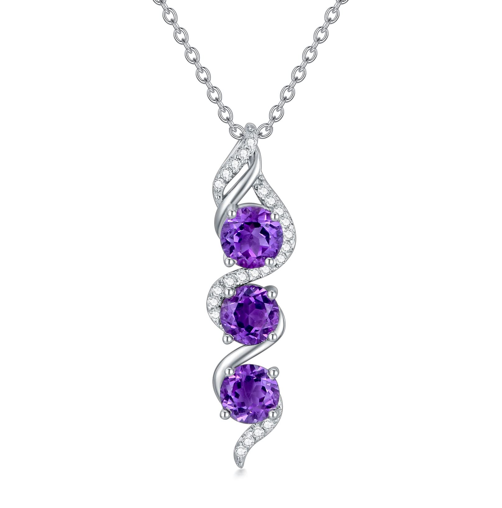 Amethyst Necklace 925 Sterling Silver 5mm Round Natural Crystal Pendant Necklace for Women with 18 inch Chain
