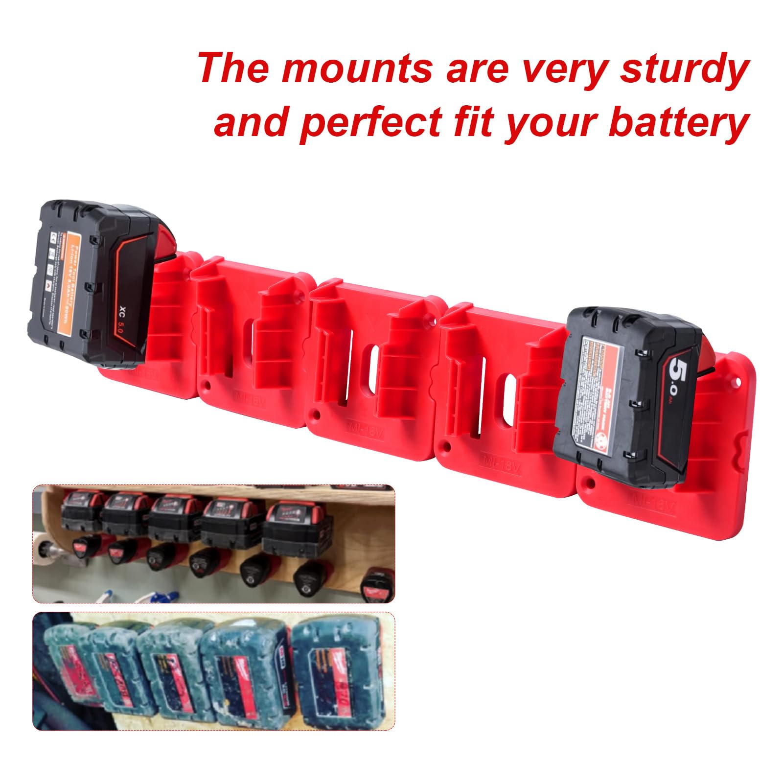 KETTKEL 20pack Milwaukee M18 Battery Holder,Wall Mount 18v Milwaukee Battery Storage Case Tool Holder For Shelf Work Van Toolbox