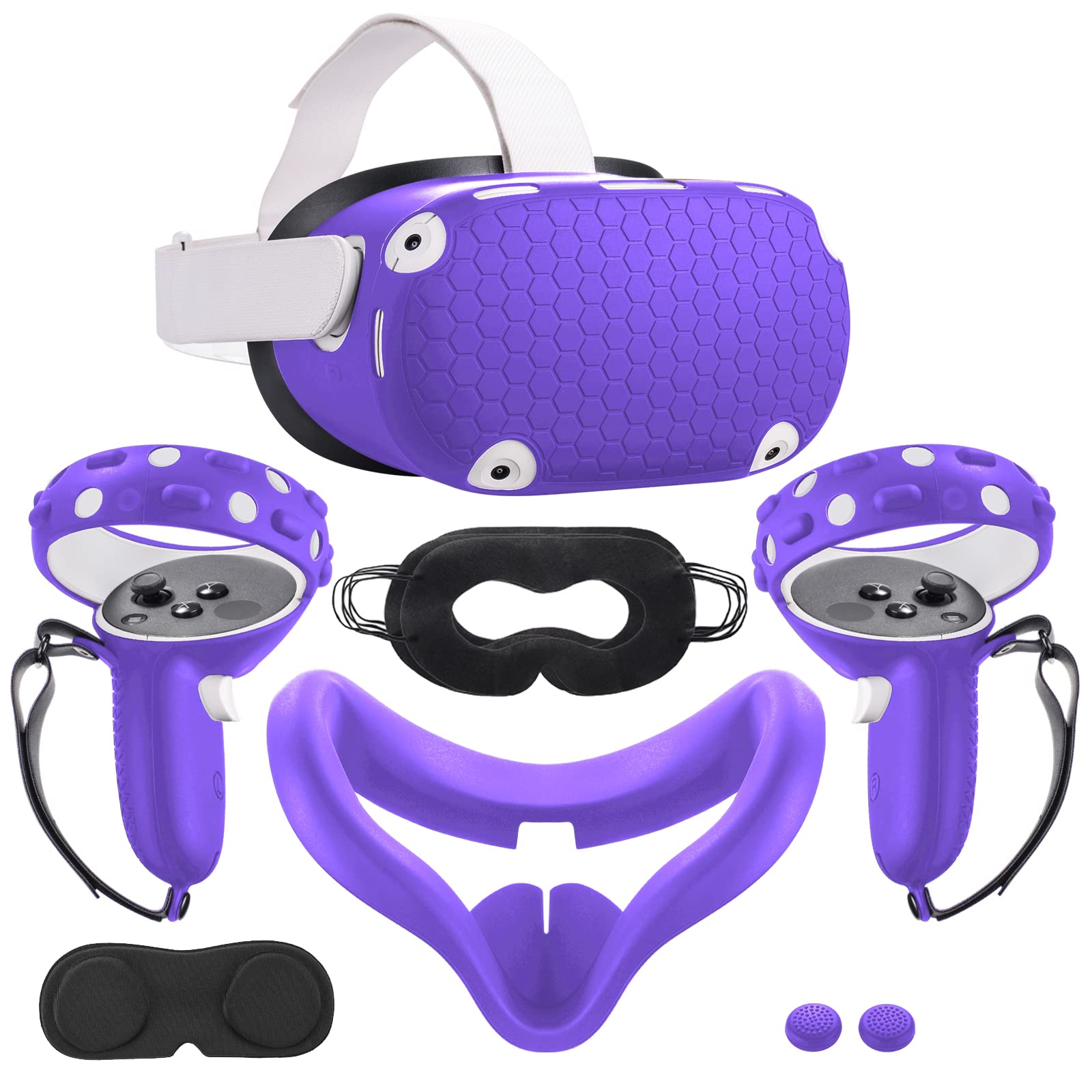 Accessories Compatible with Oculus Quest 2 Silicone Touch Controller Grip Cover, Face Cover, Headset Shell Cover, Protective Lens Case, Disposable Eye Sleeves