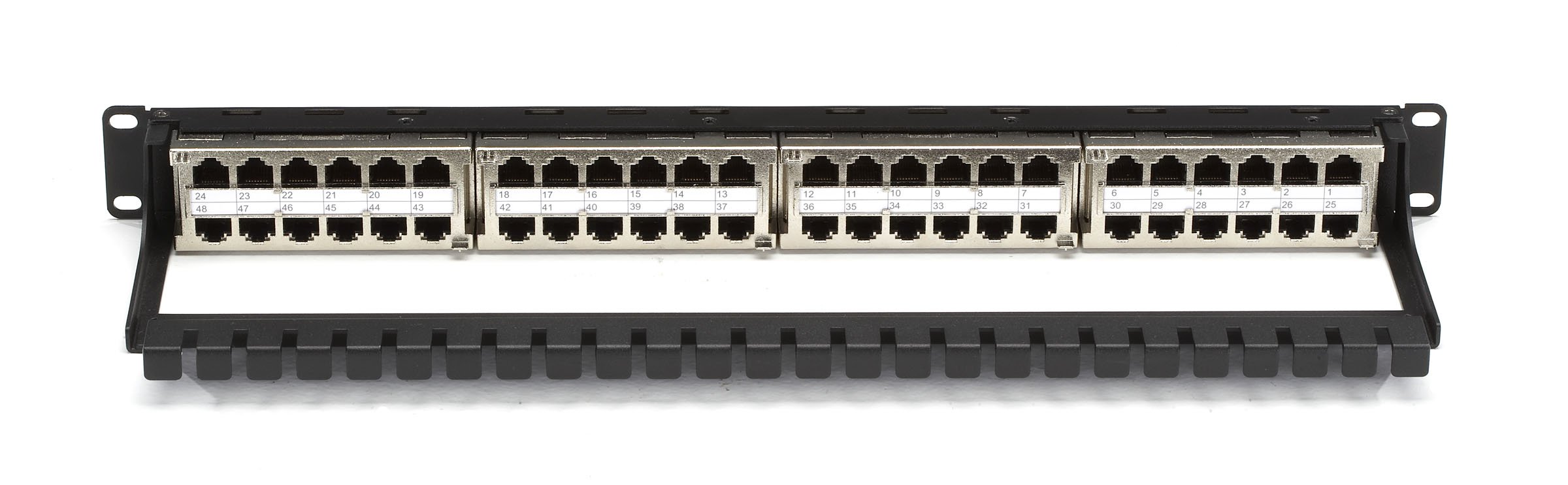 Black Box Spacegain Cat6 High-density Feed-through Patch Panel, Shielded, 48-port, 1u - 48 X Rj-45 - 48 Port[s] - 48 X Rj-45 - 48 X Rj-11 - 1u High - 19 Wide - Rack-mountable