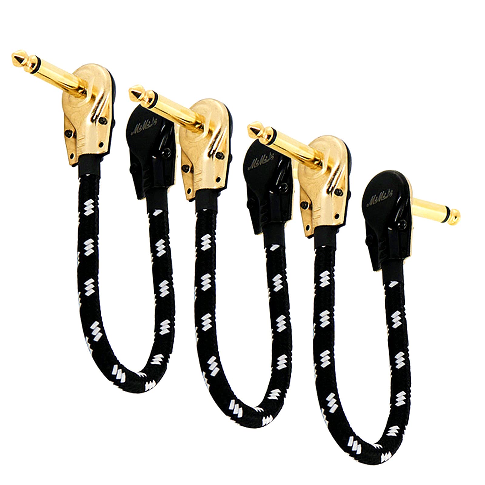 MIMIDI Guitar Patch Cables, 6 inch Tweed Flat Low Profile Pedal Cable 3-Pack, Low Noise 1/4 Inch Pancake Pedal Patch Cable for Instrument Effects and Pedal Boards (3 Pack Blackwhite)