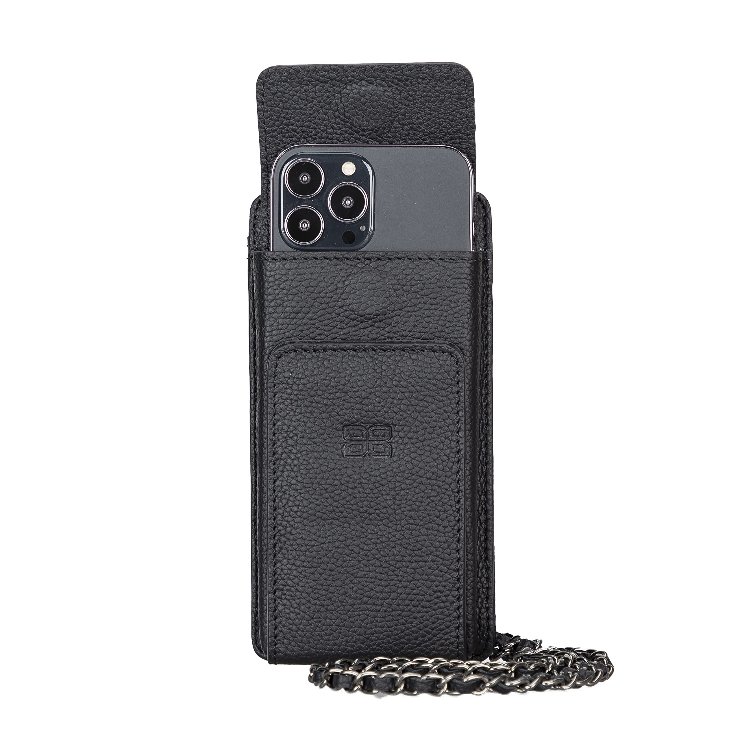 BOULETTA Crossbody Bag Cellphone Purse for Women-Leather Zipper Shoulder Wallet with Phone Pocket and Chain Strap 4 Card Slots Small