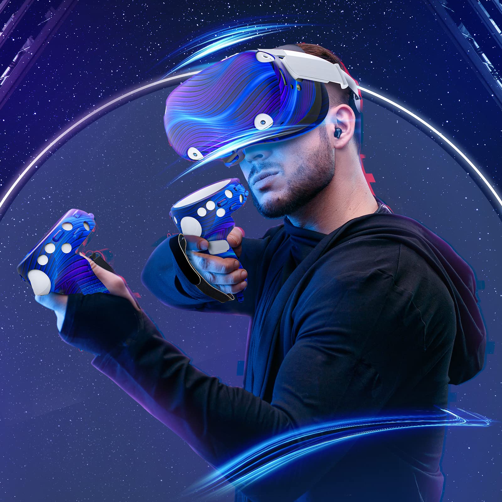 Accessories for Oculus Quest 2丨All in One VR Headset Silicone Face Cover丨VR Shell Cover丨Quest 2 Touch Controller Grip Cover丨Protective Lens Cover丨Disposable Eye Cover (Aurora Blue)