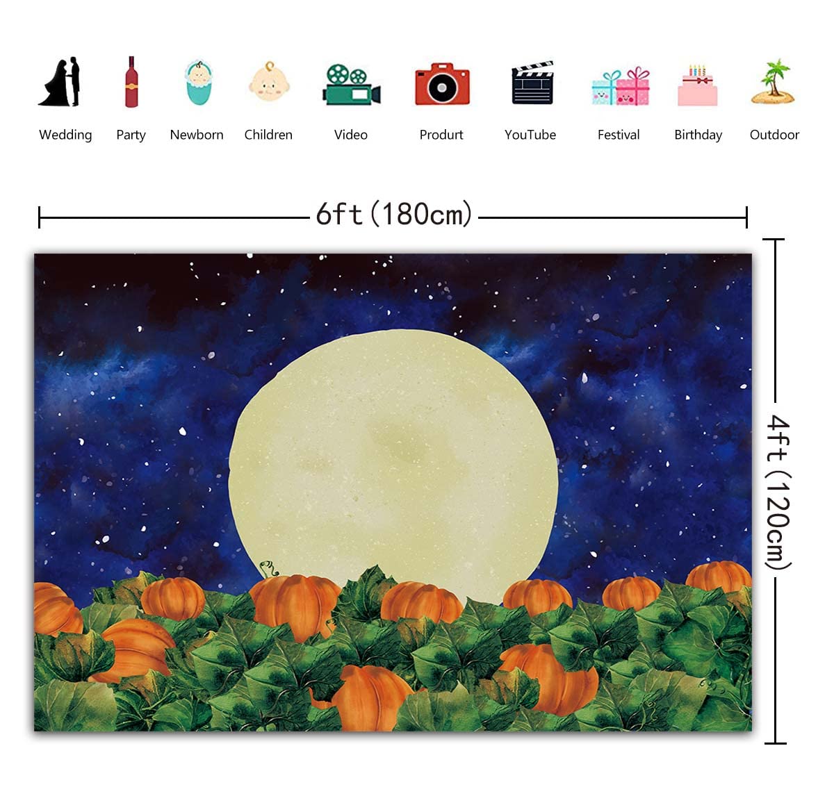 Halloween Background Moon Pumpkin Starry Night Decoration Halloween Party Backdrop Kids Birthday Cake Table Banner Studio Photography Props 72x48 inch