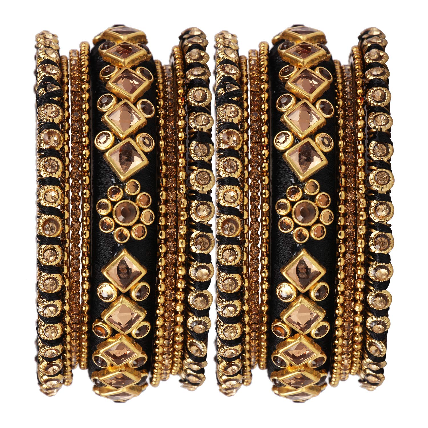 Accessorisingg Indian Ethnic Silk Thread with Faux Kundan Bangle Set for Women and Girls in 7 Sizes