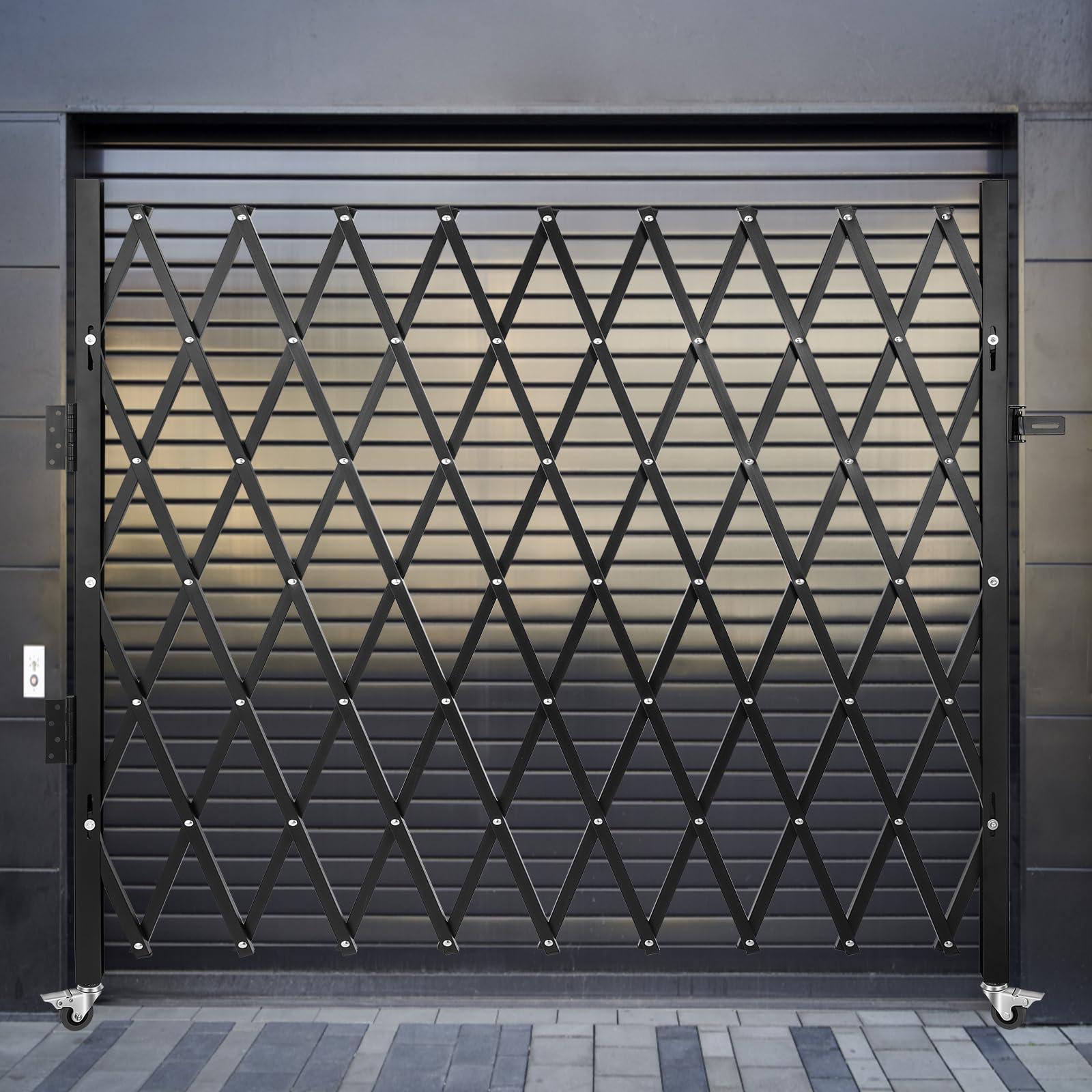 VEVOR Single Folding Security Gate, 87" H x 94" W Folding Door Gate, Steel Accordion Security Gate, Flexible Expanding Security Gate, 360° Rolling Barricade Gate, Scissor Gate/Door with Padlock