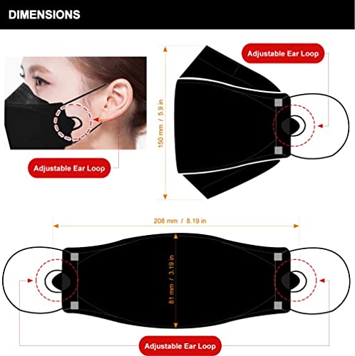 BLUNA ::Authentic:: [10 Pack] Premium 4-Layer Black KF94 Face Mask, Large [Adjustable Ear Loop][Anti-Trouble Skin][Made in KOREA] + Lanyard