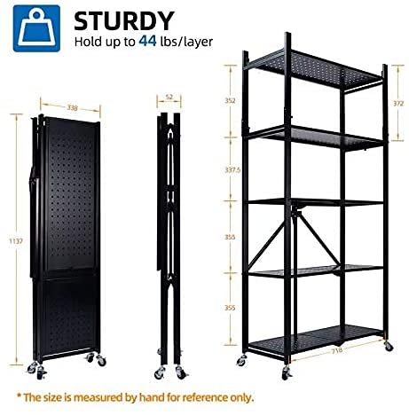 Malson Metal Storage Rack with Wheels, 5-Tier Storage Shelf Heavy Duty Storage Shelving Unit and Metal Organizer Wire Rack for Home Office Kitchen Bathroom Organization