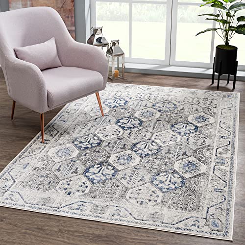 Bloom Rugs Troya Gray/Blue 8x10 Rug - Traditional Persian Area Rug for Living Room, Bedroom, Dining Room, and Kitchen - Exact Size: 7'5" x 10'