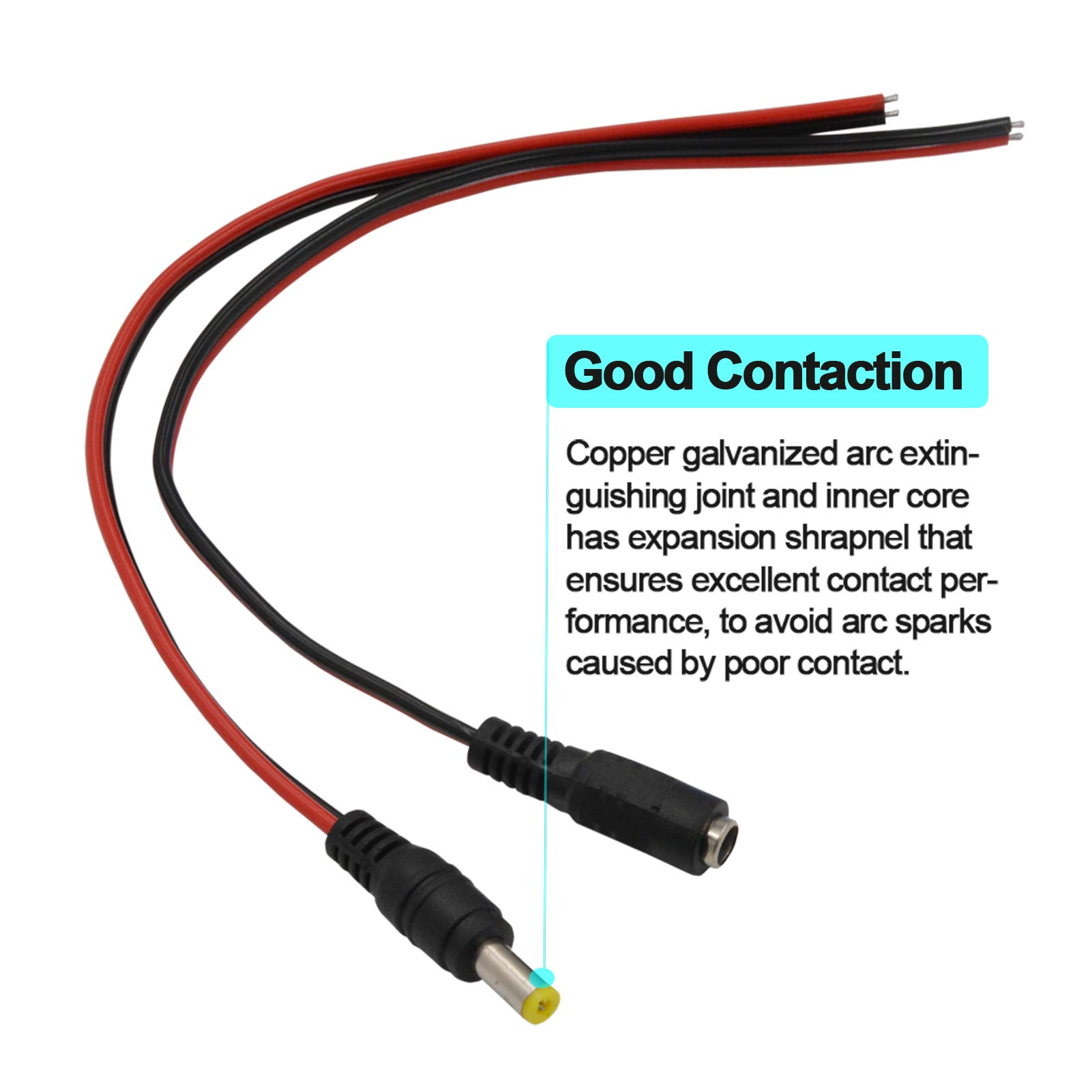 MILAPEAK (Real 18AWG 43x2pcs Copper Strands 20 Pairs DC Power Pigtail Cable, 12V 5A Male & Female Barrel Connectors for CCTV Security Camera and Lighting Power Adapter (2.1mm x 5.5mm, Ultra Thick)