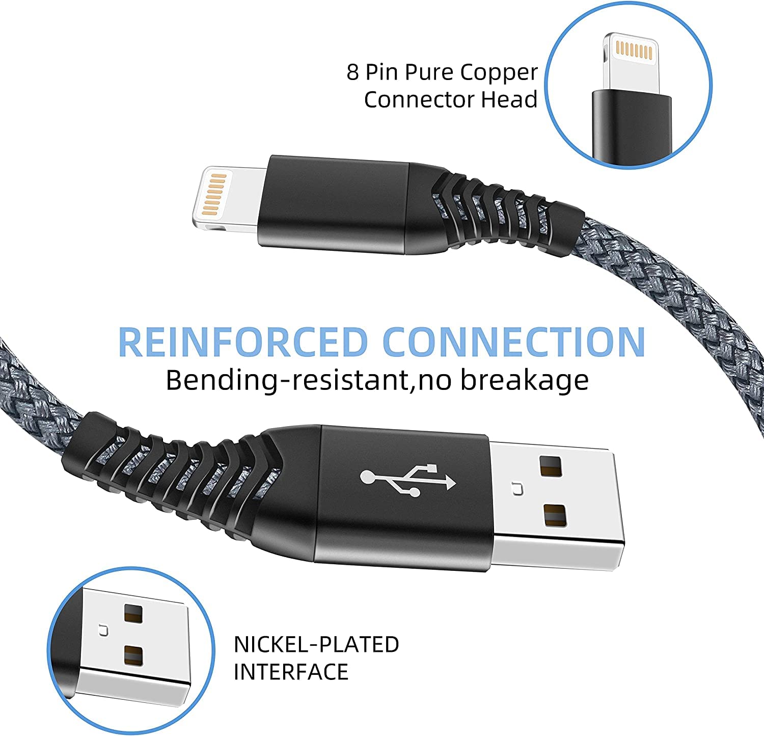 Apple MFi Certified USB-A to Lightning Cable,3 Pack 6 FT iPhone Charger Fast Charging Cable Nylon Braided iPhone Cord Long Compatible with iPhone 13 12 11 Pro Max XR XS X 8 7 6 Plus SE and More