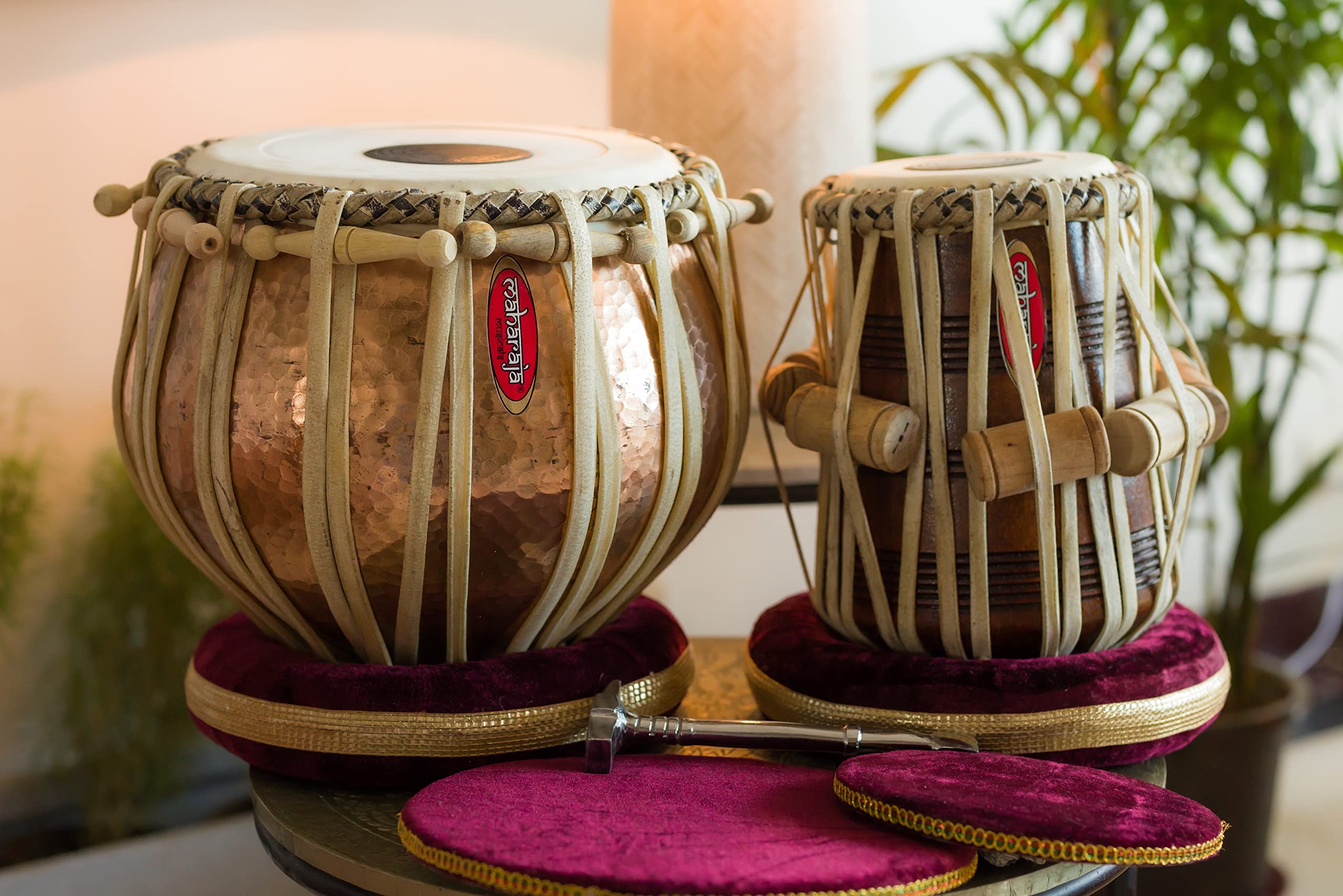 Concert Tabla Drum Set, 5½ Kg Lacquer Polish Copper Bayan, Maharaja, Finest Dayan with Padded Bag, Hammer, Cushions & Cover (PDI-BJJ)