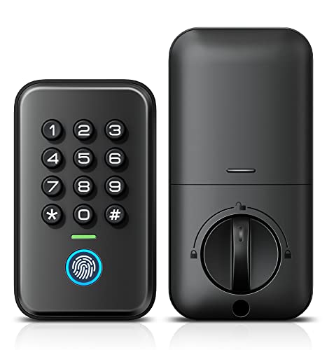 Veise Fingerprint Door Lock, Keyless Entry Door Lock with Biometric Deadbolt, Electronic Deadbolt Lock for Front Door, Backlit Keypad, Type-C Charger Port Backup Power, Auto-Lock, Easy Install, Black