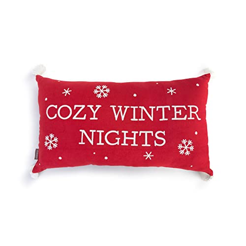 DEMDACO Cozy Winter Nights Red and White 21 x 12 Inch Reversible Lumbar Throw Pillow