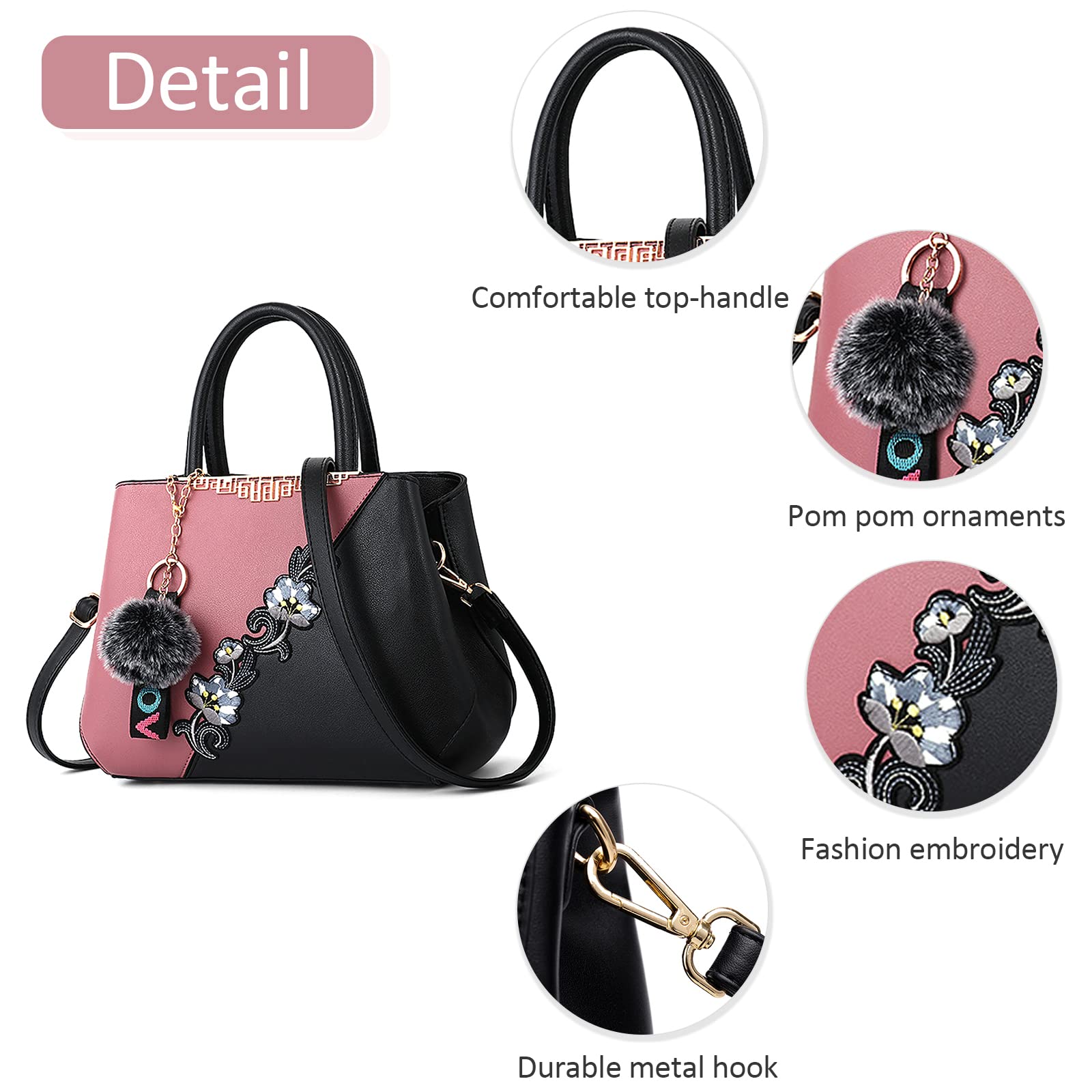 DIRRONA Women Handbag Ladies Messenger Bag Shoulder Bags Fashion Style Handbag Waterproof Casual PU Leather Pompom Messenger Bag Pink A