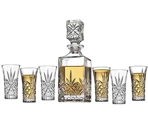 Godinger Mini Whiskey Decanter and Shot Glasses Barware Set - 10oz Decanter for Scotch Wine or Vodka - Dublin Collection