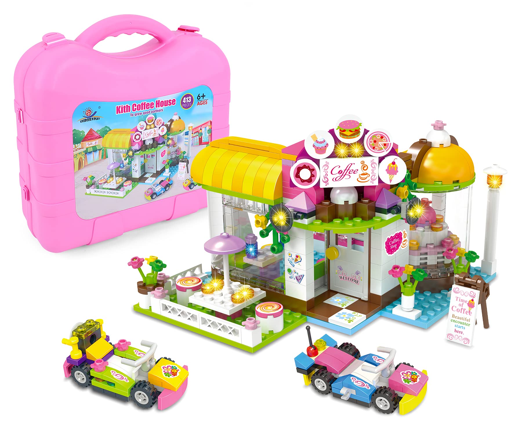 EP EXERCISE N PLAY Friends Bakery Building Set CafΓ© House Building Toy for Girls, Featuring 2 Cars with Storage Box, Gift for Christmas Holiday Birthday Present for Girls 6-12