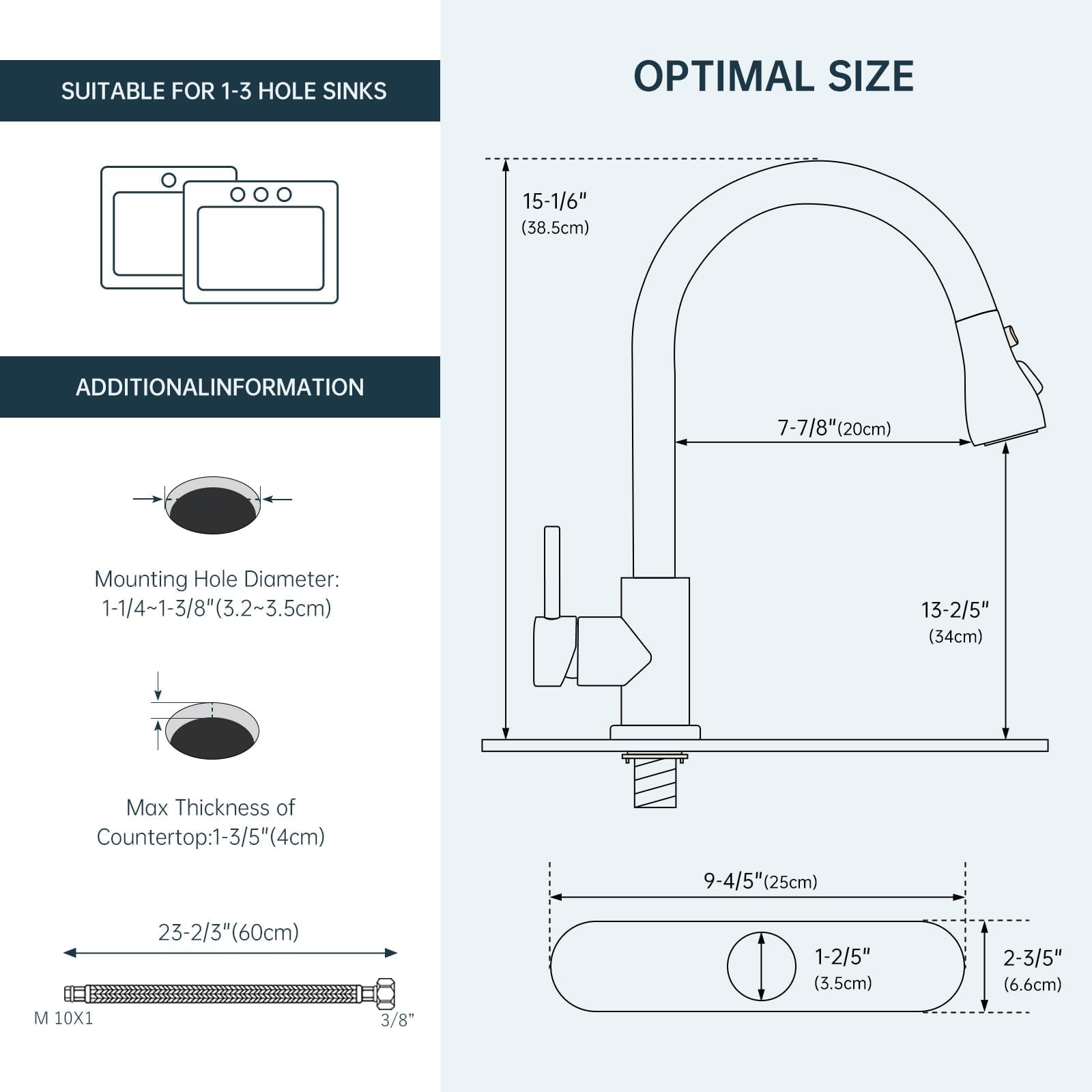 APPASO Black Kitchen Faucet with Pull Down Sprayer, 3-Mode Sprayer Kitchen Sink Faucet, 1 or 3-Hole Single Handle High Arc Stainless Steel Kitchen Faucet Black with Deck Plate, Matte Black