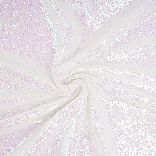 FYLEDAEE Iridescent White Sequin Tablecloth Rectangular 50X80 inch Spark Glitter Shimmer Tablec Cover for Wedding Baby Shower Birthday Dinners Dessert Flower Candy Cake Party Decoration