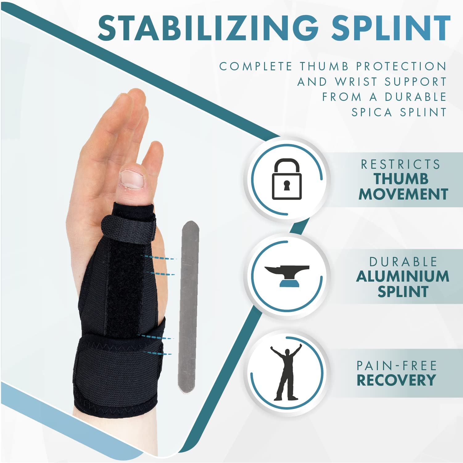 Actesso Elastic Thumb Support Brace - Thumb Splint for Thumb Injury, Tendonitis, De Quervain's, and Sprains. Left or Right Available (One Size, Left)
