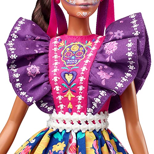 Barbie Signature Doll, 2022 Dia De Muertos Collectible, Traditional Ruffled Dress with Flower Crown & Calavera Face Paint
