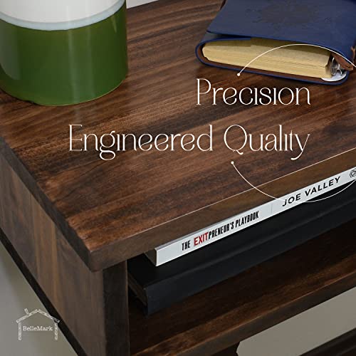 BELLEMARK Floating Nightstand | Wall Mounted Wood Bedside Table and Shelf for Bedrooms Hanging Storage Stand Great for Living Rooms, Dining Rooms, and More (Dark Walnut, Set of 2 Nightstands)