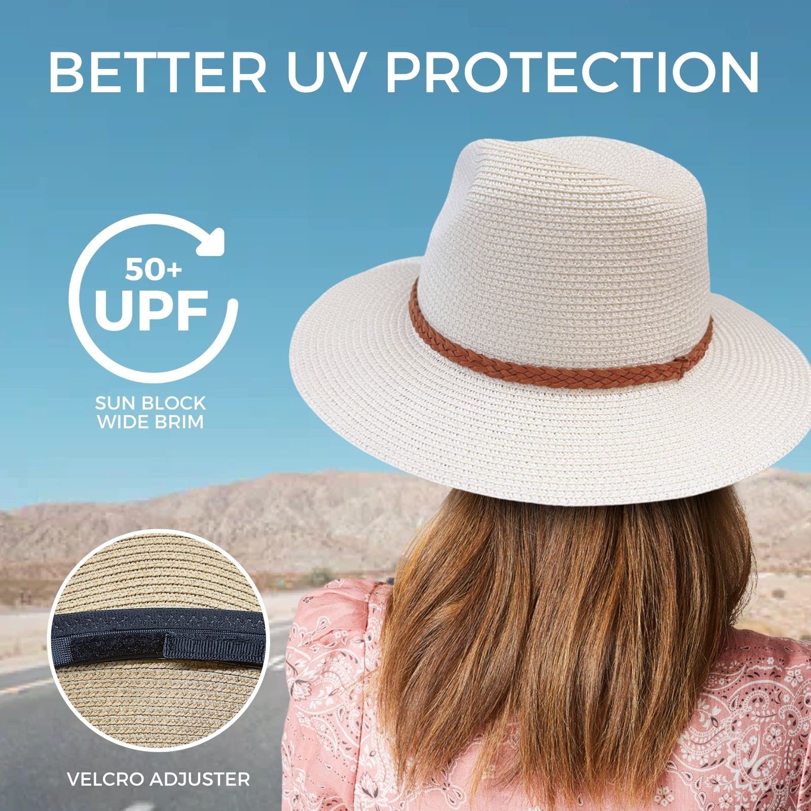accsa Women Sun Hat Stylish Panama Straw Hat Wide Brim Summer Hat Ladies Beach Hat UPF 50+