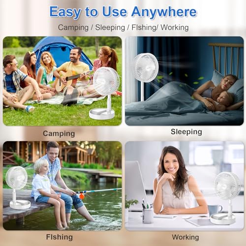 AKOFIC Portable Standing Fan with Solar Panel, Battery & Solar Powered Fan for Travel, 8" Rechargeable USB Foldable Compact Pedestal Fan, 3 Speeds Quiet Telescopic Desk Fan for Home Bedroom Camping