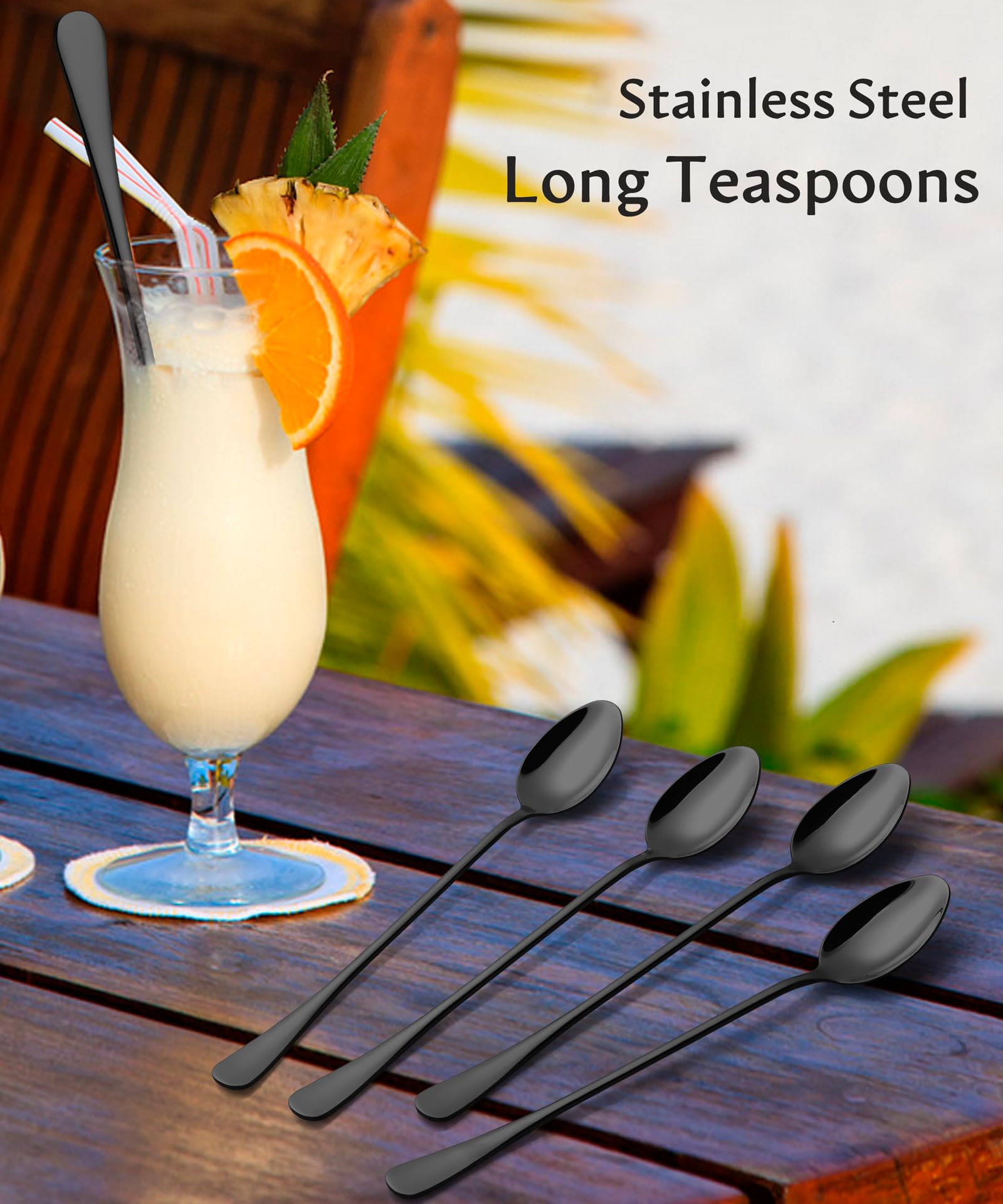 Lovingly Yours 7.5-Inch Long Handle Ice Tea Spoons, Ice Cream Spoons, Black Coffee Spoons, Long Spoons for Stirring, Stainless Steel Spoons for Dessert, Sundae, Shakes