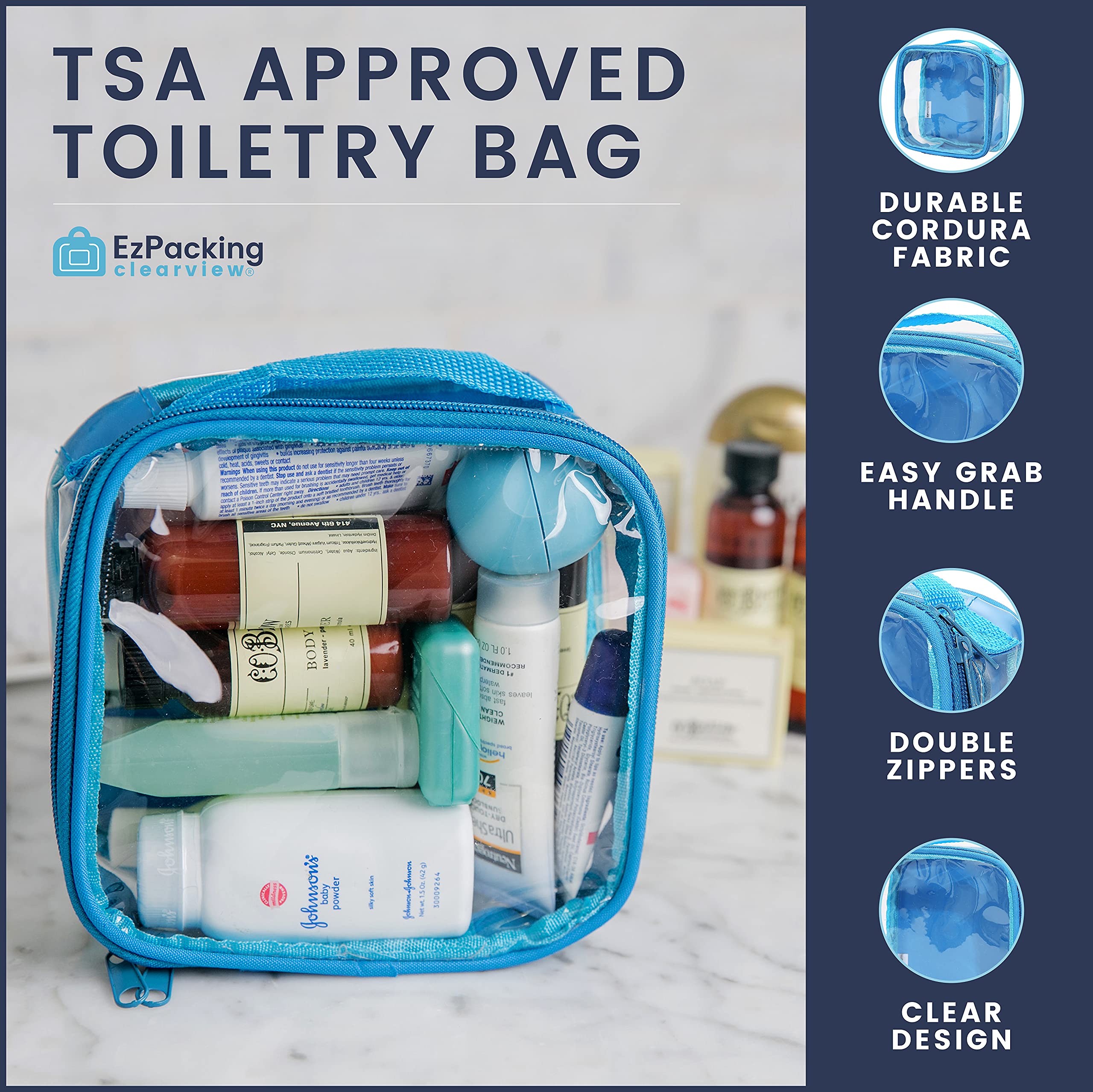 EzPacking Clear TSA Approved 3-1-1 Travel Toiletry Bag for Carry On/Quart Size Transparent Liquids Pouch for Airport Security/Reusable See Through Vinyl & PVC Plastic Organizer Men Women (Gray)