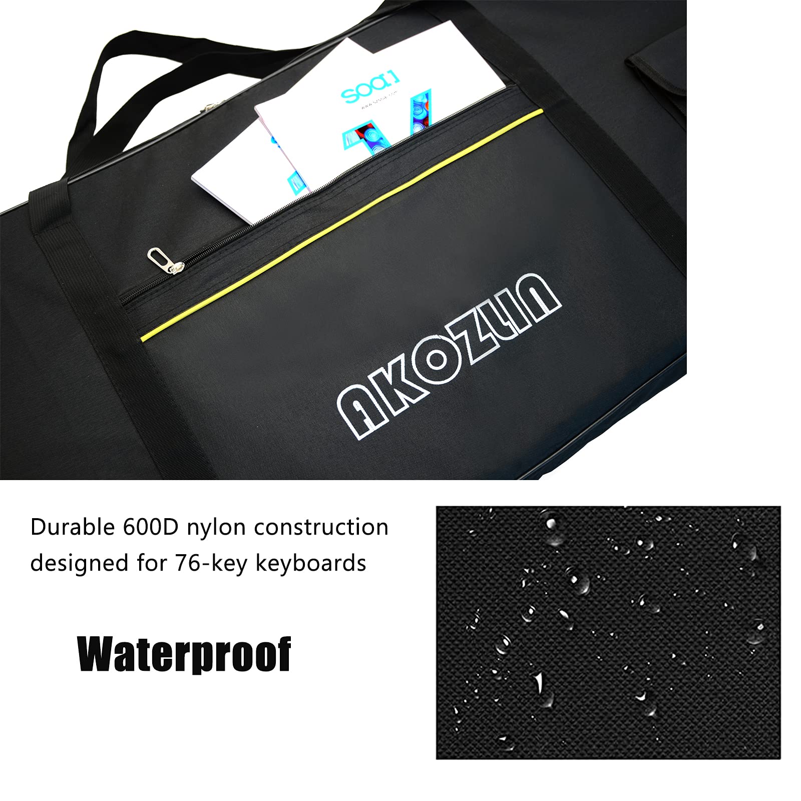 AKOZLIN 76 Portable Padded Keyboard Case Bag,Update Version Electric Piano Keyboard Gig Bag 46"x5.3"x18.8"